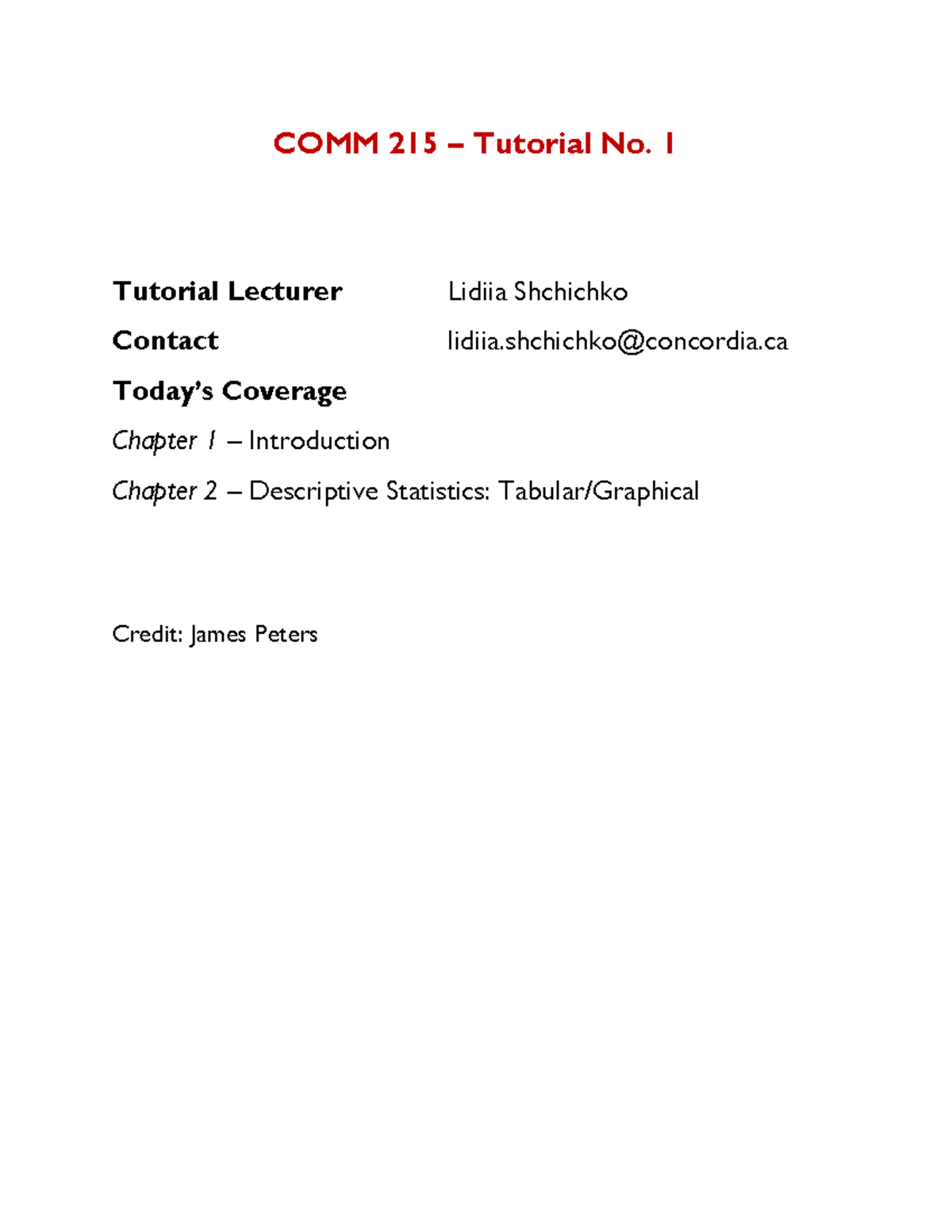 Tutorial 1 - Answer Key - Practice questions - COMM 215 – Tutorial No. 1 January 20, 202 3 ...