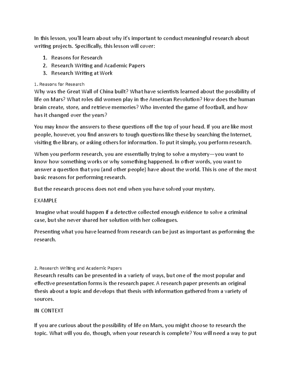 Importance of Research in Writing Projects - Studocu