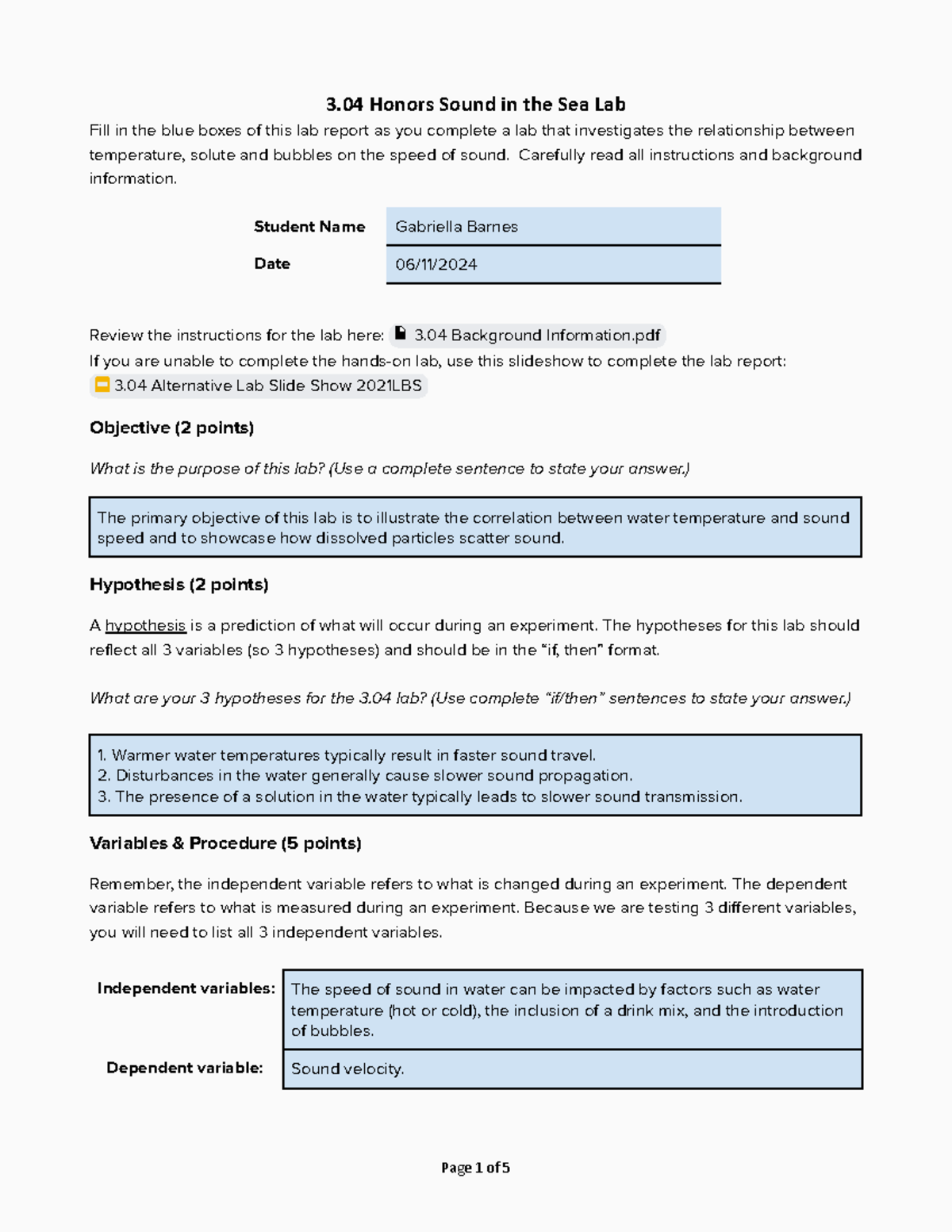 Copy of 3.04 Lab Report Template Rev 2022 - 3 Honors Sound in the Sea ...