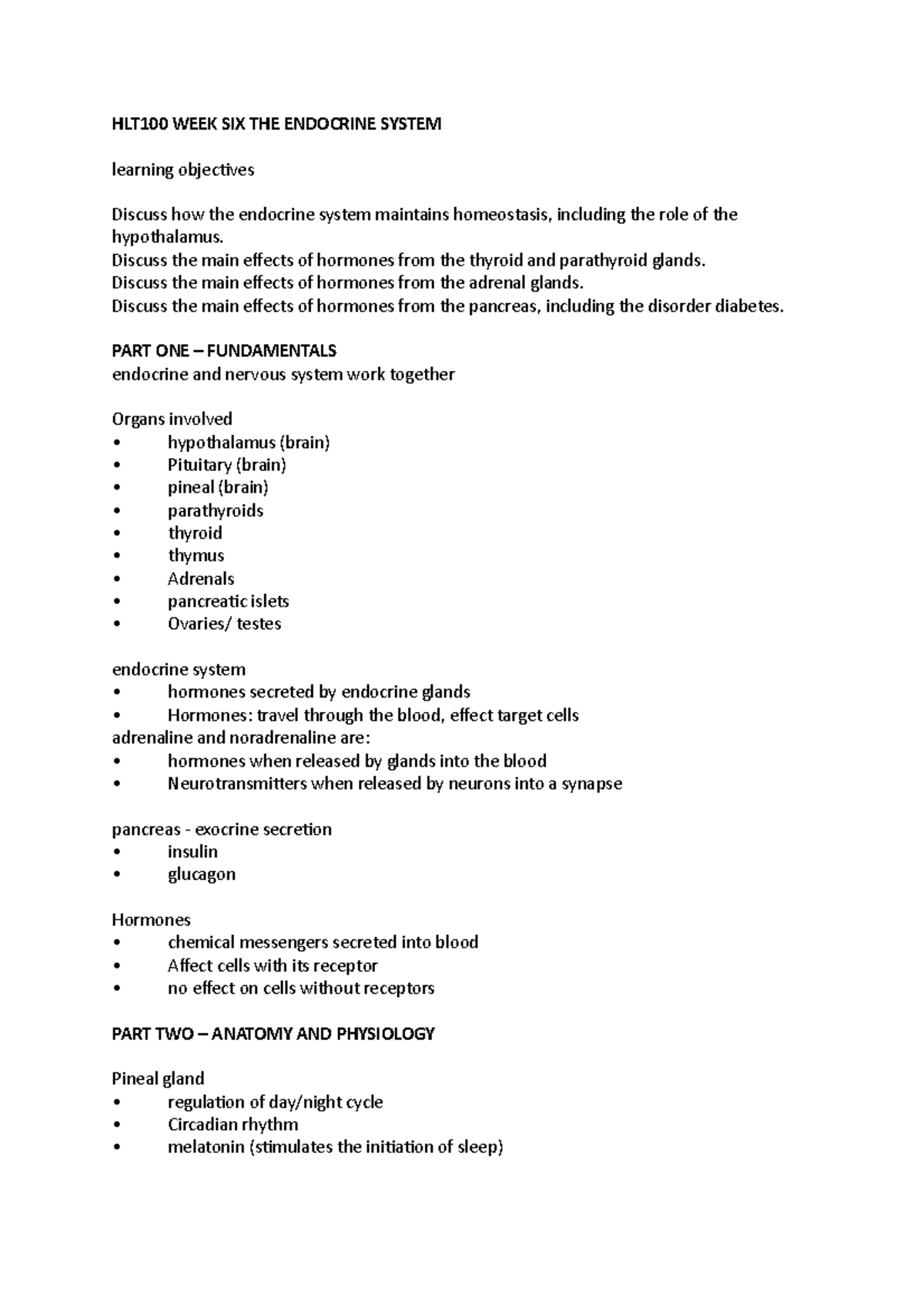 HLT100 Endocrine System - HLT100 WEEK SIX THE ENDOCRINE SYSTEM learning ...
