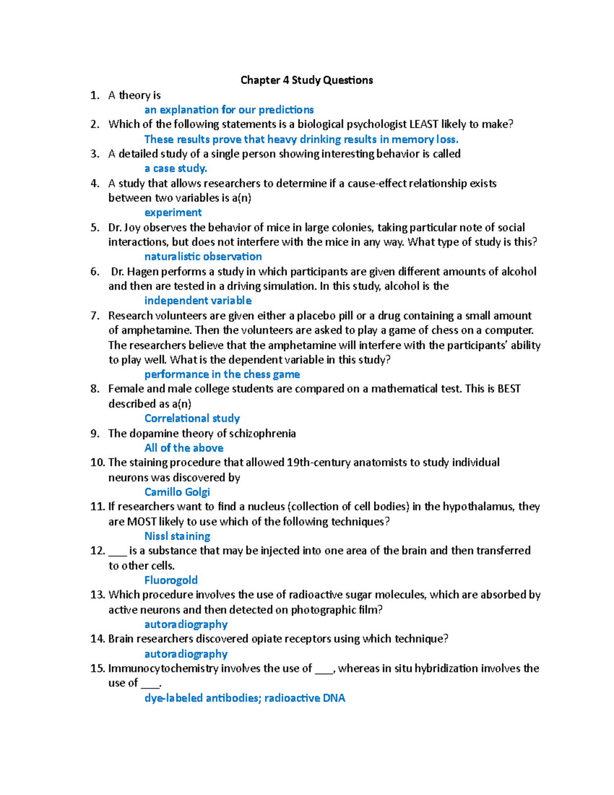 Chapter 4 Study Questions - Chapter 4 Study Questions 1. A theory is an ...