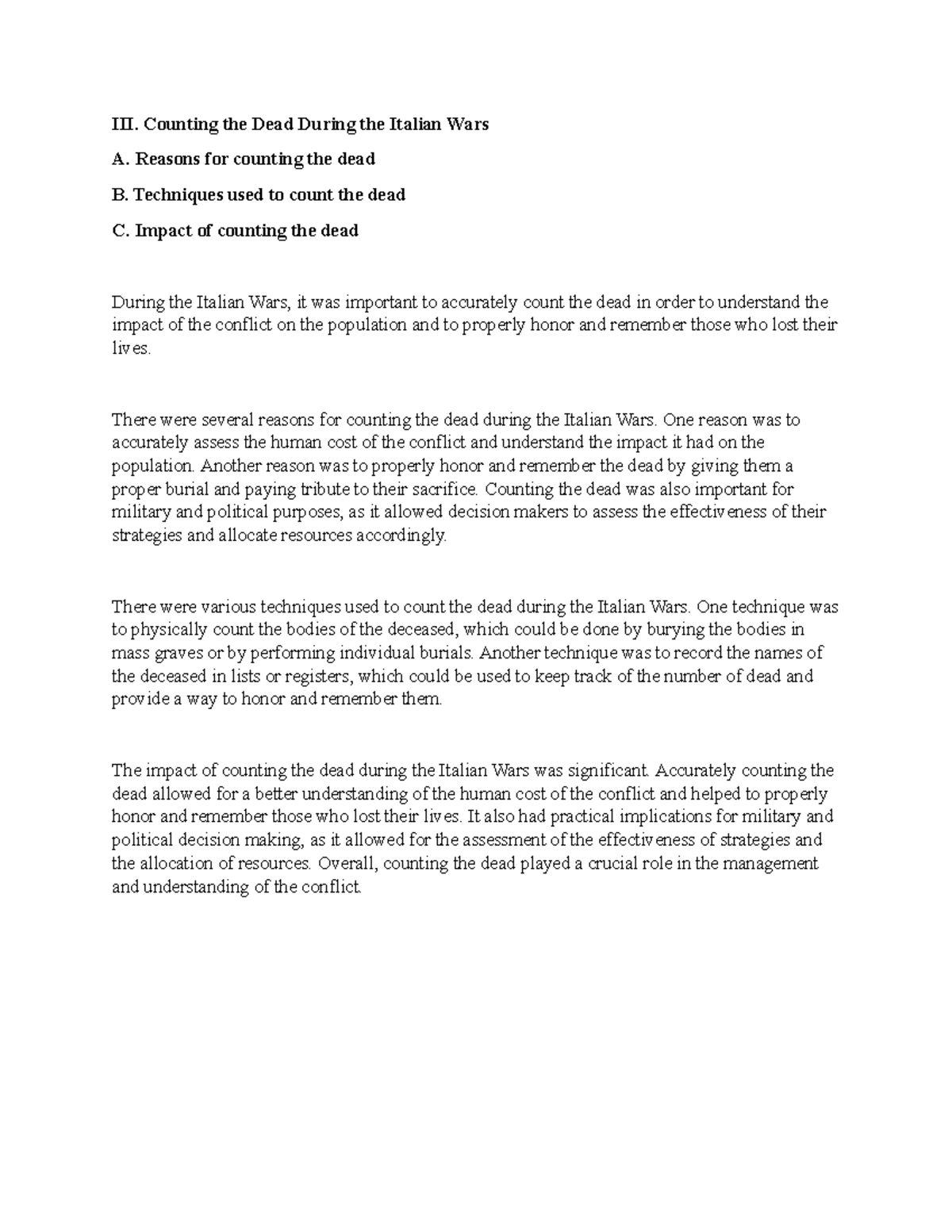 Notes on counting 3 - III. Counting the Dead During the Italian Wars A ...