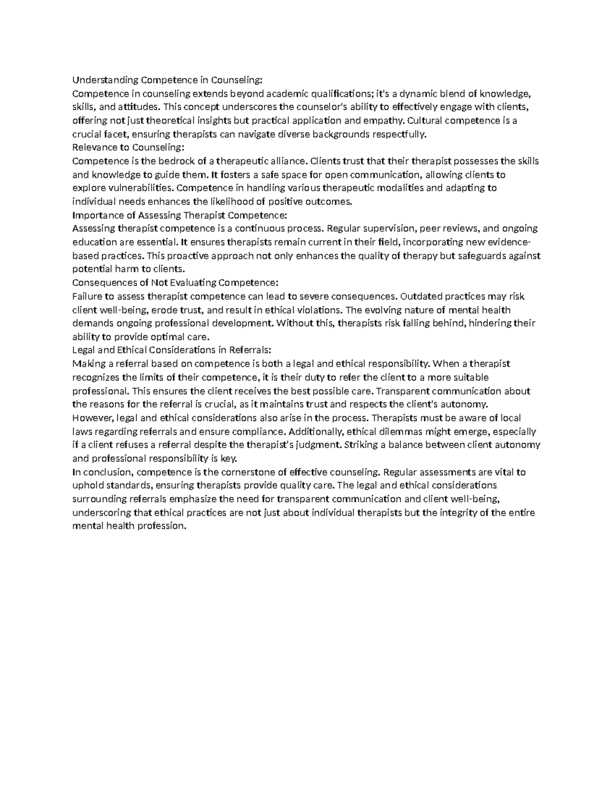 Competence - test - Understanding Competence in Counseling: Competence ...