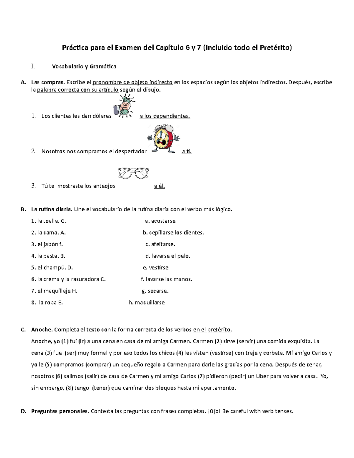 Exam 1 - Exam - Práctica para el Examen del Capítulo 6 y 7 (incluido ...