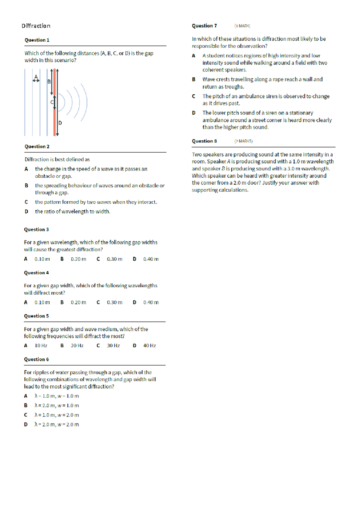 Lessons 9 Worksheet (Diffraction) - PHYS 5 - Diffraction - Studocu