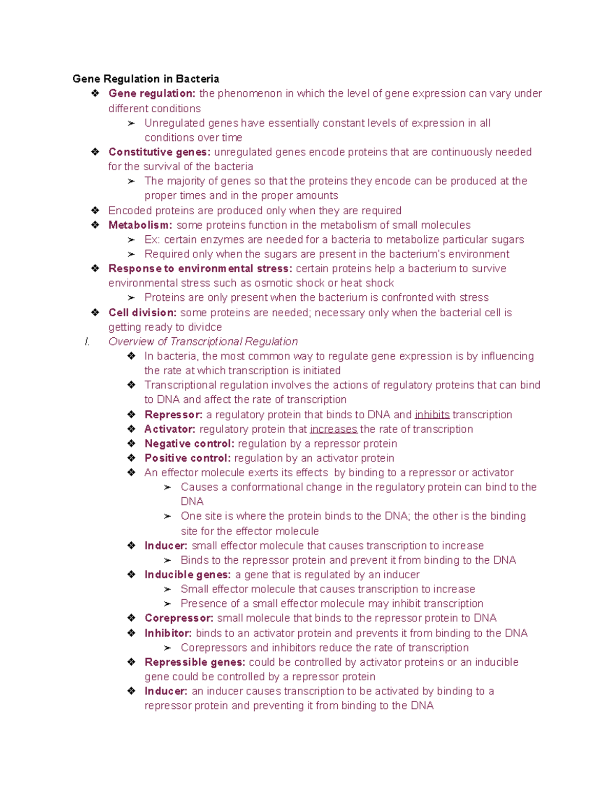 Ch 14 - Lecture notes Chapter 14 - Gene Regulation in Bacteria Gene ...