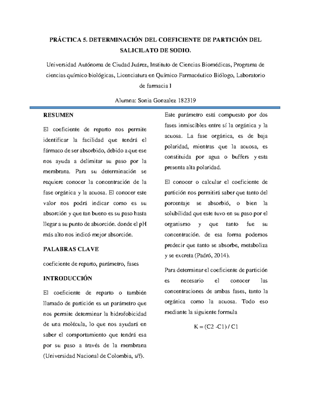 DETERMINACIÓN DEL COEFICIENTE DE PARTICIÓN DEL SALICILATO DE SODIO ...