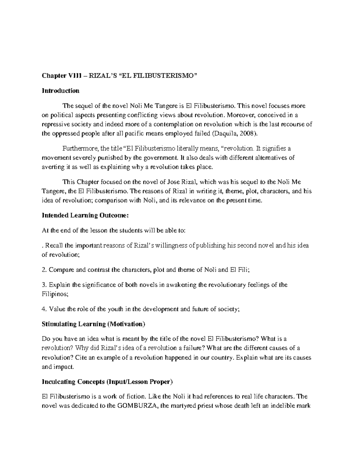 Chapter 8 - none - Chapter VII1 – RIZAL’S “EL FILIBUSTERISMO ...