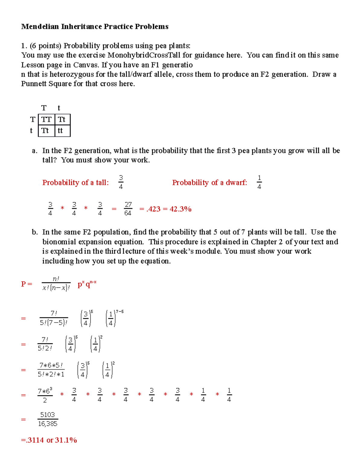 Chapter 2 Questions - IT helps alot - Mendelian Inheritance Practice ...