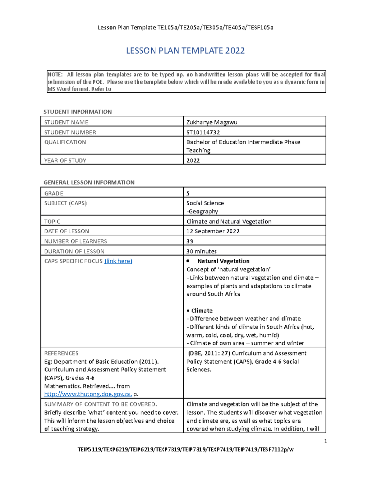 Social Sciences Lesson PLAN 1 - LESSON PLAN TEMPLATE 2022 NOTE: All ...