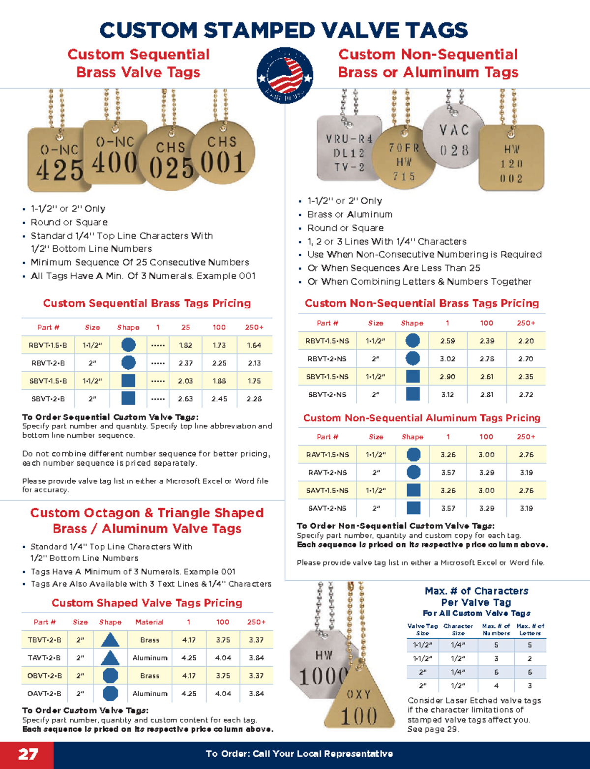 Valve tags pages 77 83 - 27 To Order: Call Your Local Representative ...