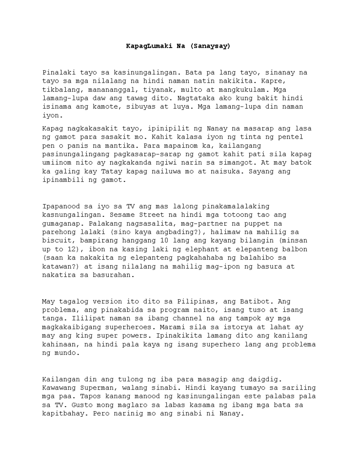 Kapag-Lumaki-Na - short tagalog story - KapagLumaki Na (Sanaysay ...