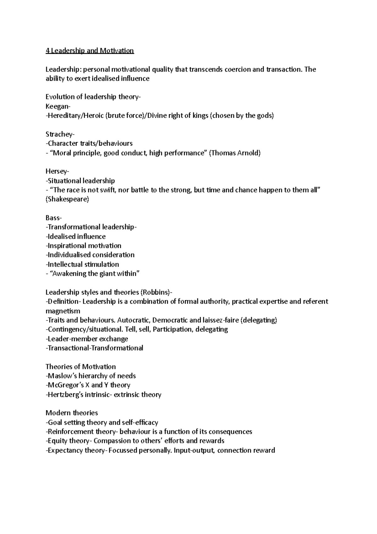 4 Leadership and Motivation - 4 Leadership and Motivation Leadership ...