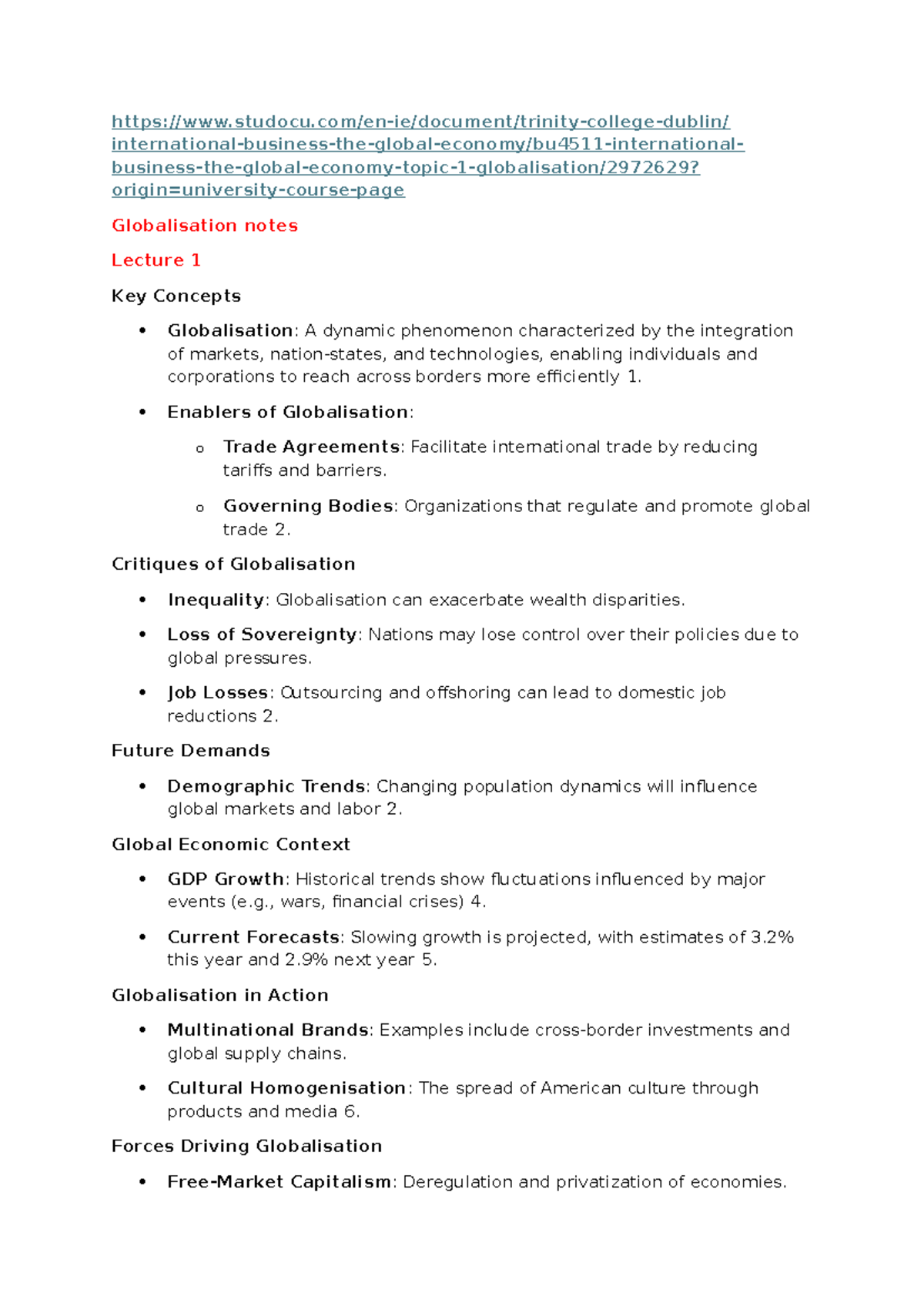 Globalisation notes - studocu/en-ie/document/trinity-college-dublin ...