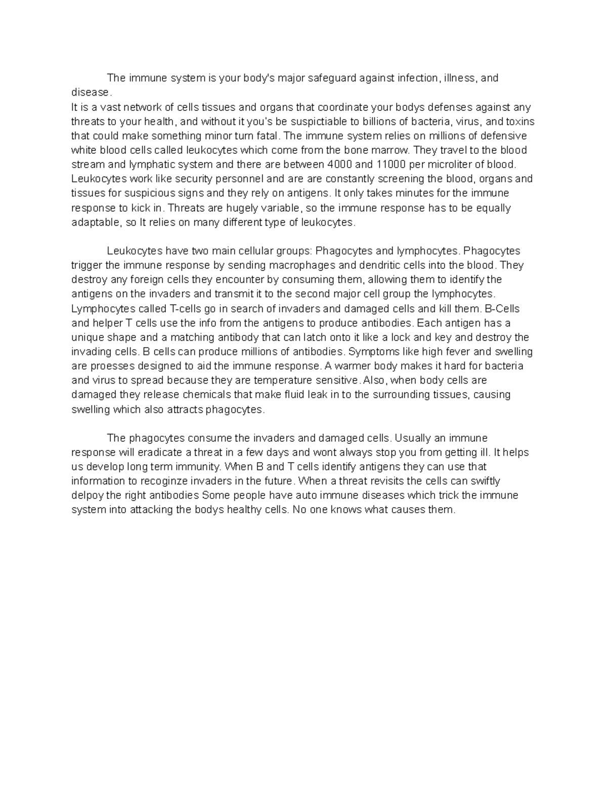 The immune system - It is a vast network of cells tissues and organs ...