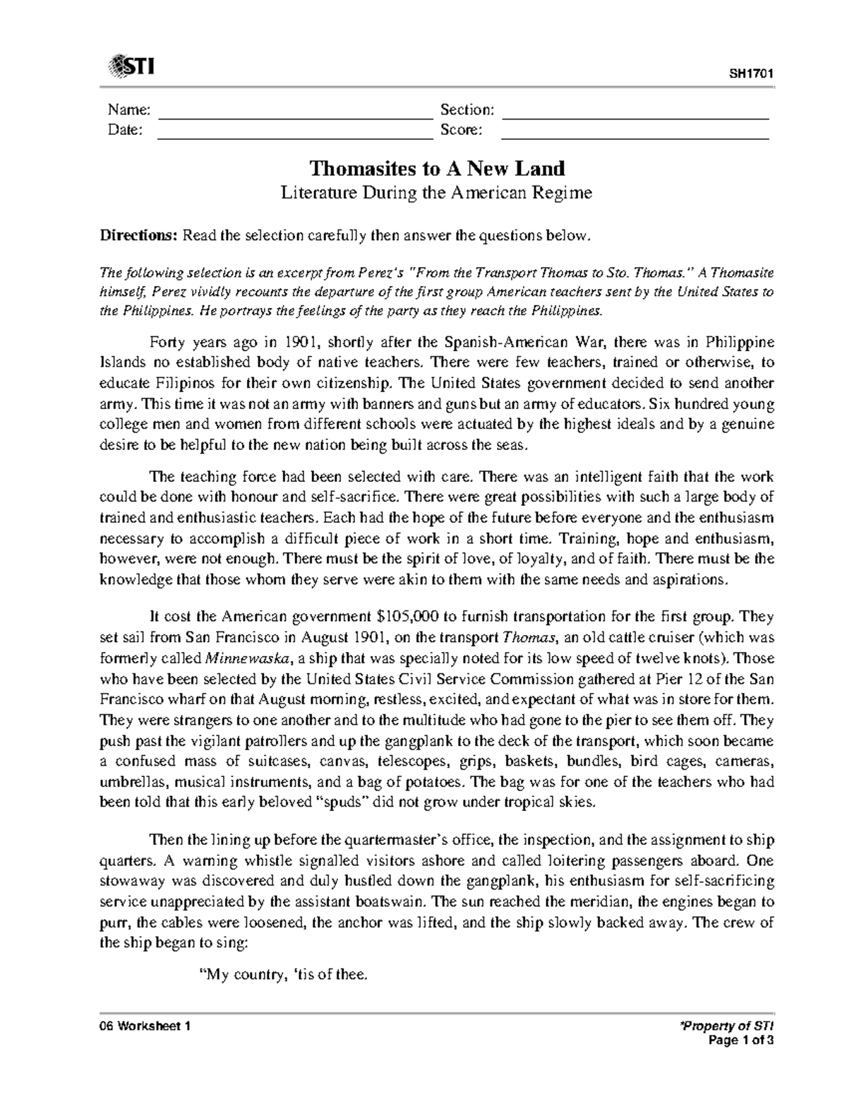 SH1701 - 21st Century Literature 06 Worksheet 1 - SH 06 Worksheet 1 ...