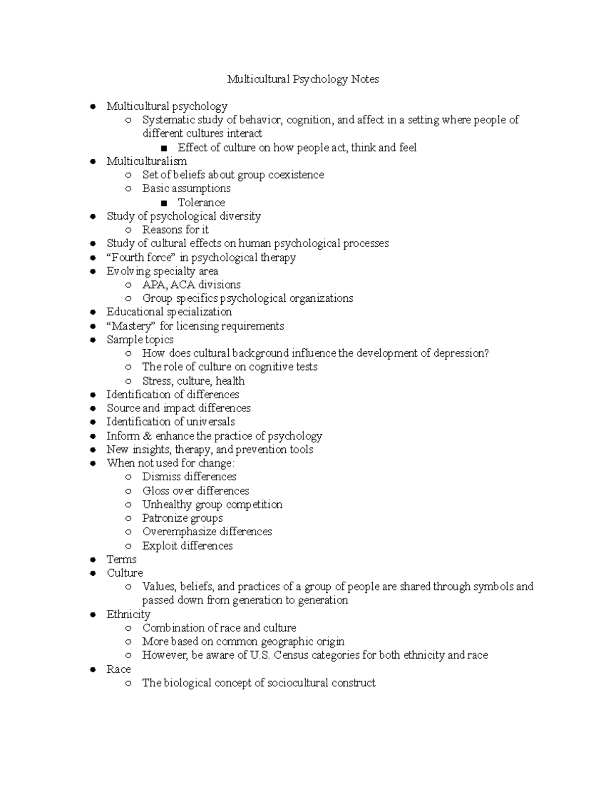 Mutlicultural Psychology Notes - Census categories for both ethnicity ...