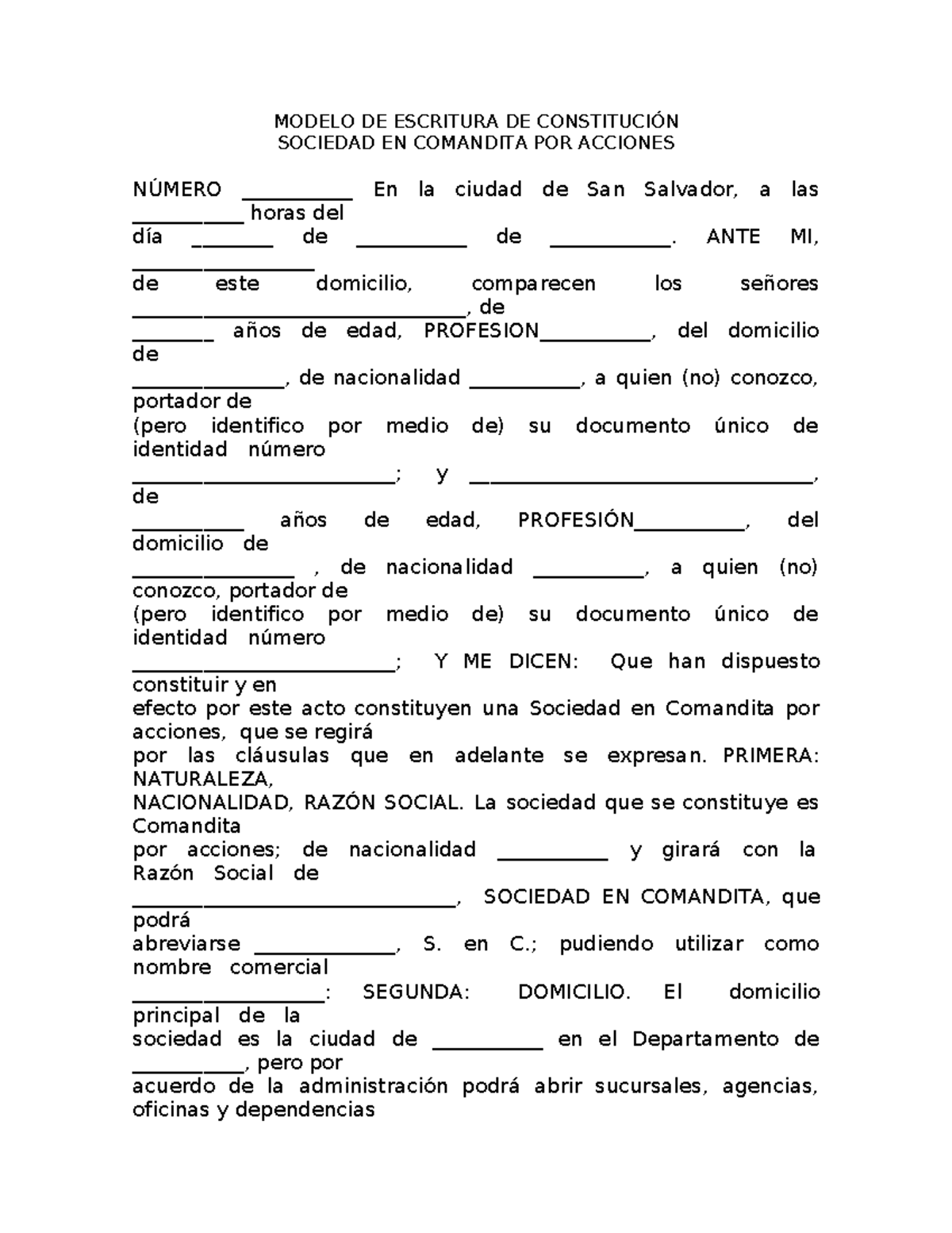 Modelo DE Escritura DE Constitución 1 - MODELO DE ESCRITURA DE CONSTITUCIÓN SOCIEDAD EN ...