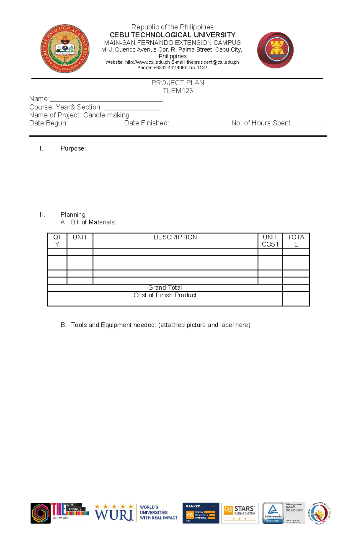 Project Plan TLE - Republic of the Philippines CEBU TECHNOLOGICAL ...