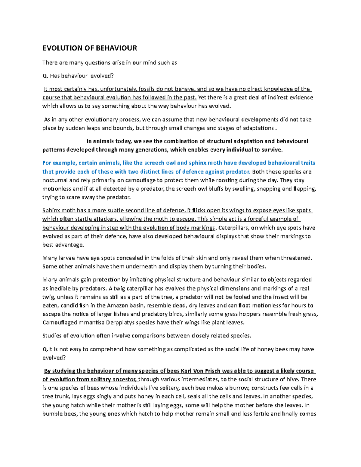 Evolution of behaviour - EVOLUTION OF BEHAVIOUR There are many ...