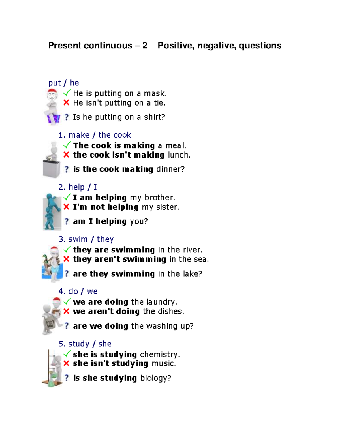 Homework #3 Present continuous - Present continuous – 2 Positive ...