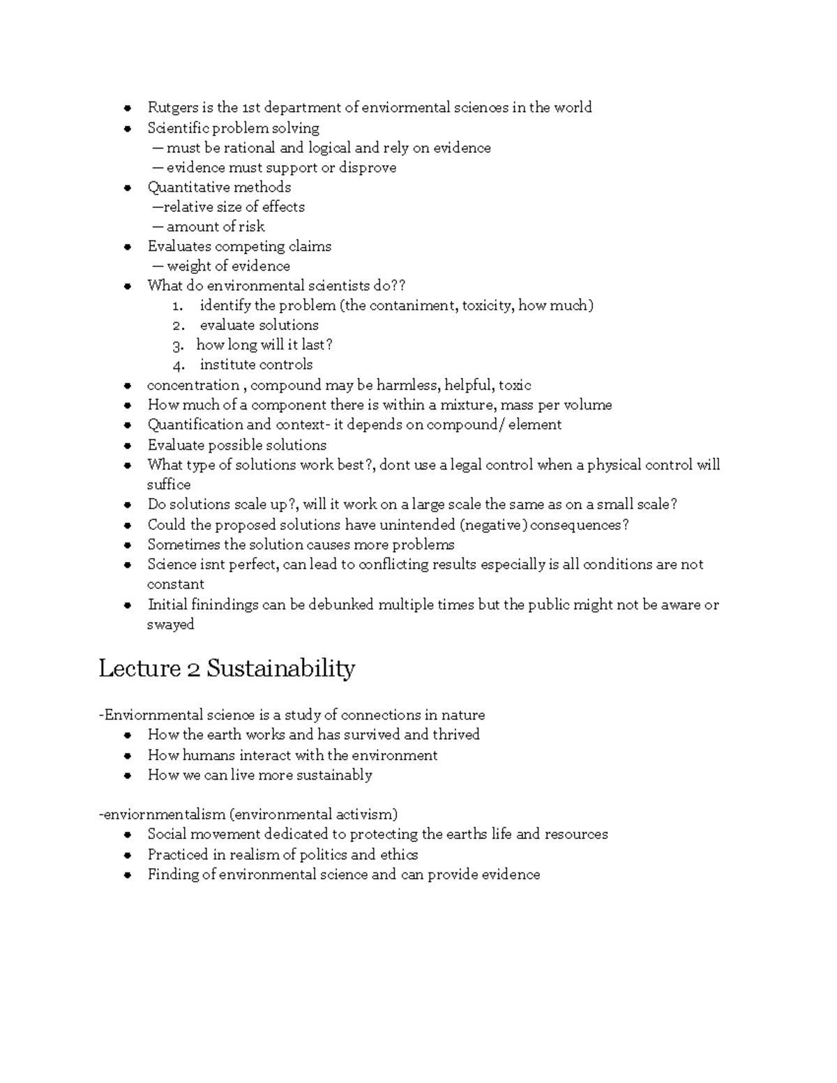 Env science notes - Chapter 1 first lecture - Rutgers is the 1st ...