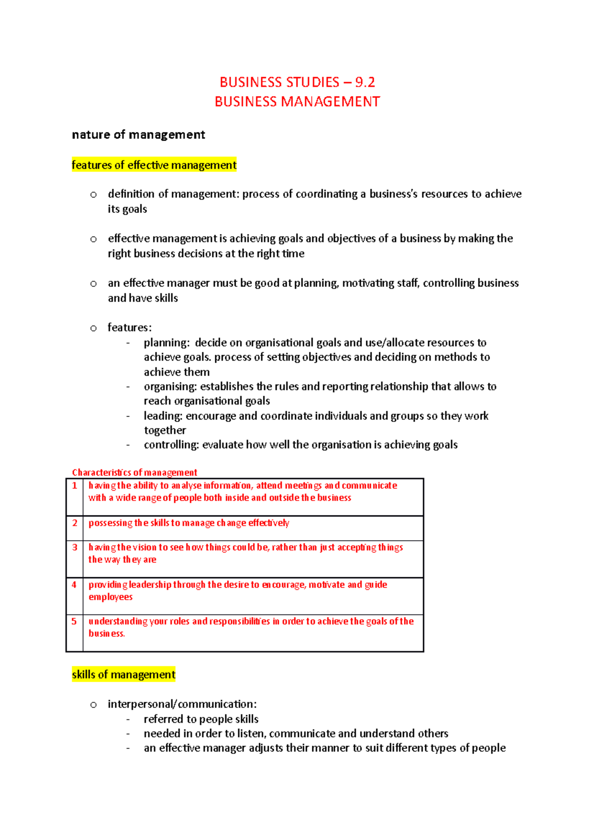 Business management - BUSINESS STUDIES – 9. BUSINESS MANAGEMENT nature ...