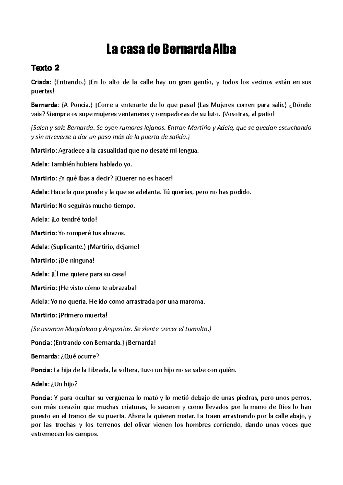 Texto 2 Bernarda Alba Comentario resuelto - La casa de Bernarda Alba ...