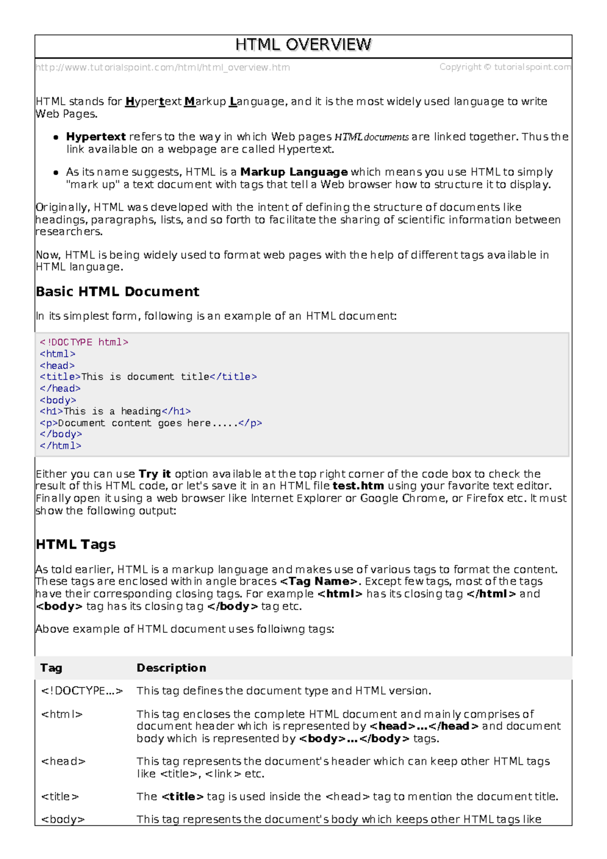 1 Html Overview Hhhhhhhhhhhhhhhhhhhhhhhh Tutorialspointhtmlhtmloverviewhtm Copyright 