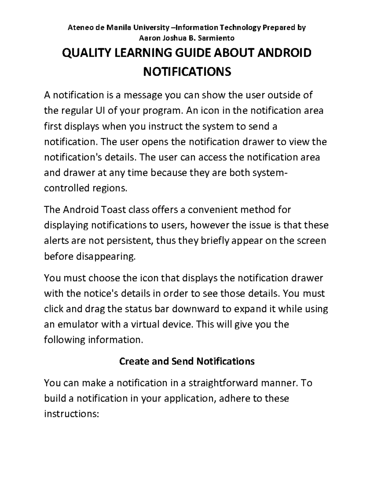 Quality Learning Guide About Android Notifications - QUALITY LEARNING ...