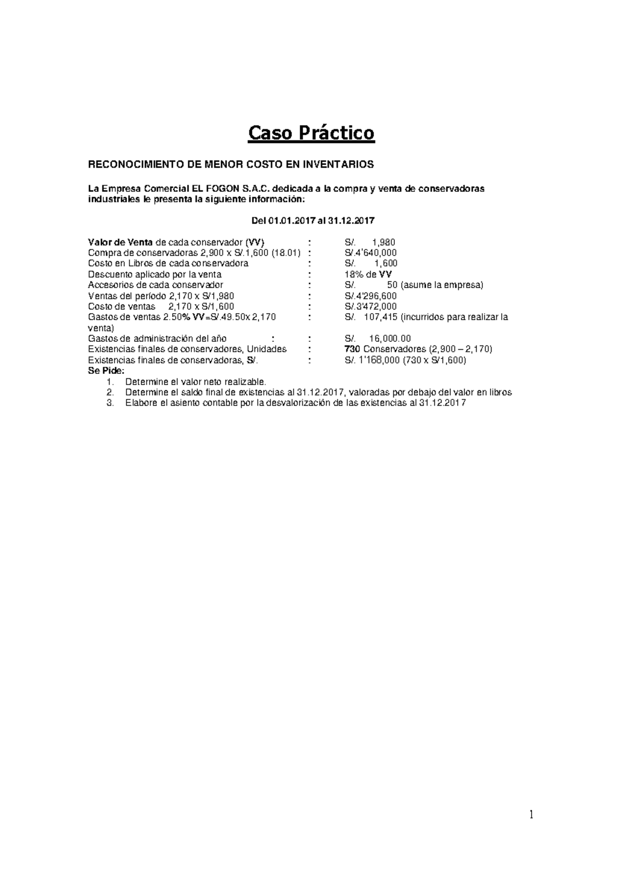 3.- Practica Calificada NIC 2 Inventarios - 1 Caso Práctico ...