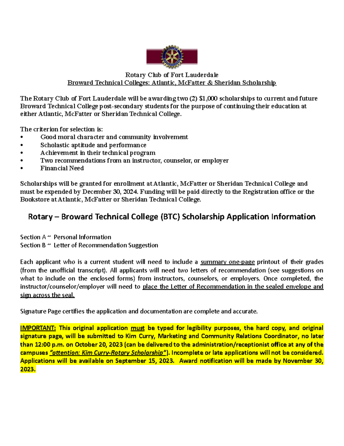 Ft. L Rotary Scholarship application 2023 edited - Rotary Club of Fort ...