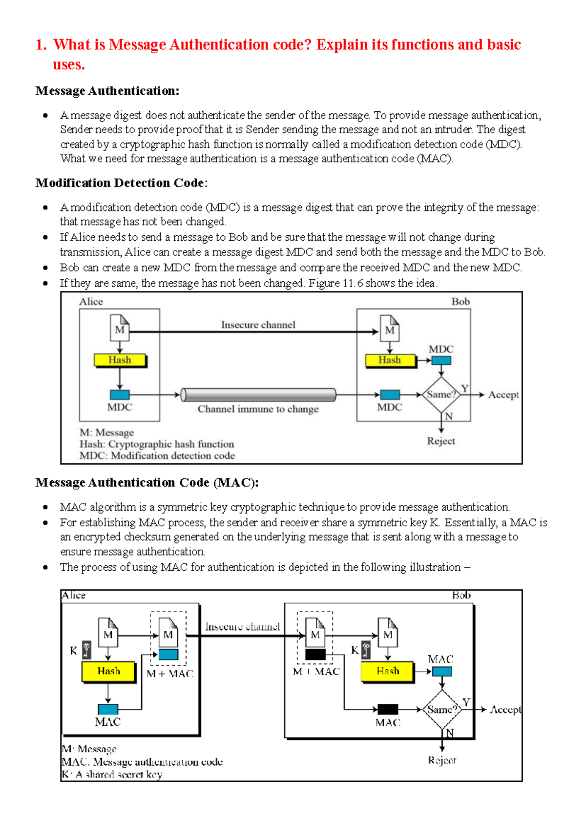 CNS unit-4 Importnant Questions and answers - 1. What is Message Authentication code? Explain ...