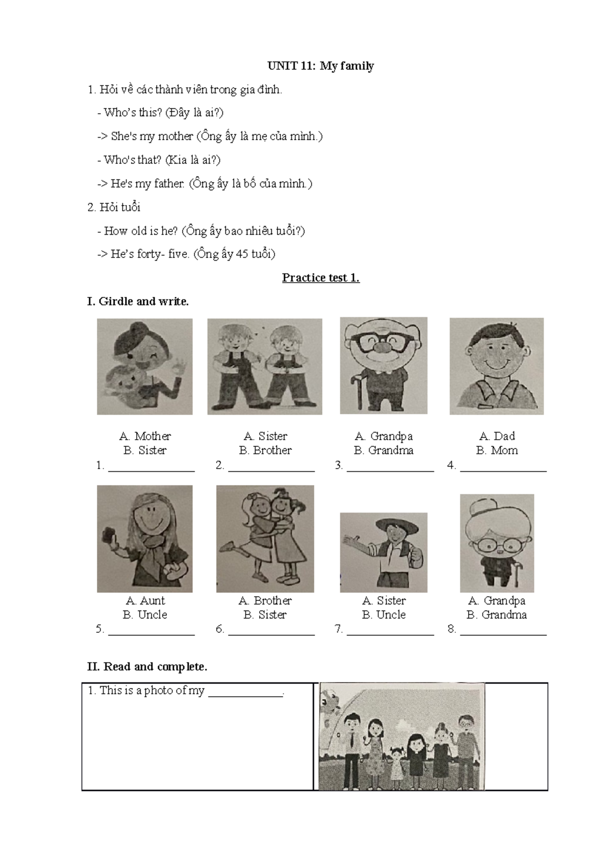 UNIT 11 - aAAAAAAAAAAAAAAAAAAADddddddddddd - UNIT 11: My family Hỏi về ...