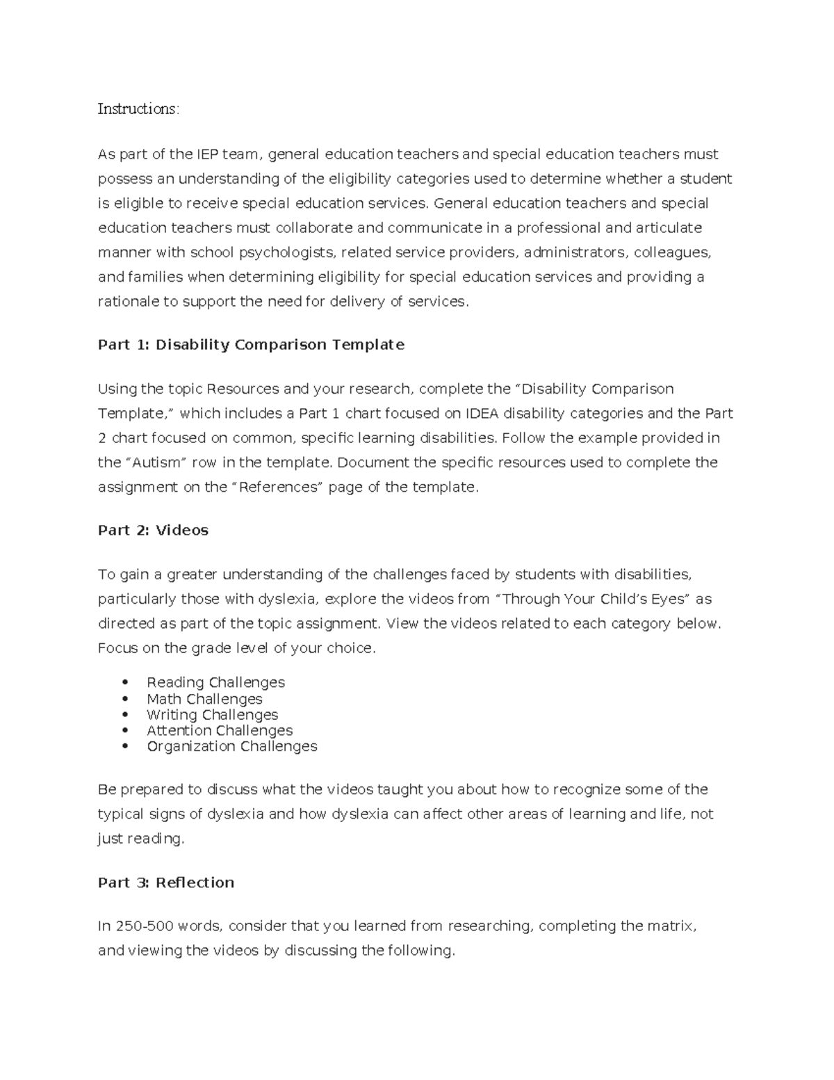 Week 3 Understanding Disability Categories Instructions - Instructions ...