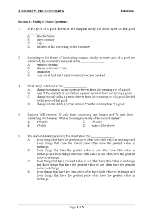 Tutorial 3 (ECON) - MICRO TTR 3 - Section A: Multiple Choice Questions The law of supply ( P ...