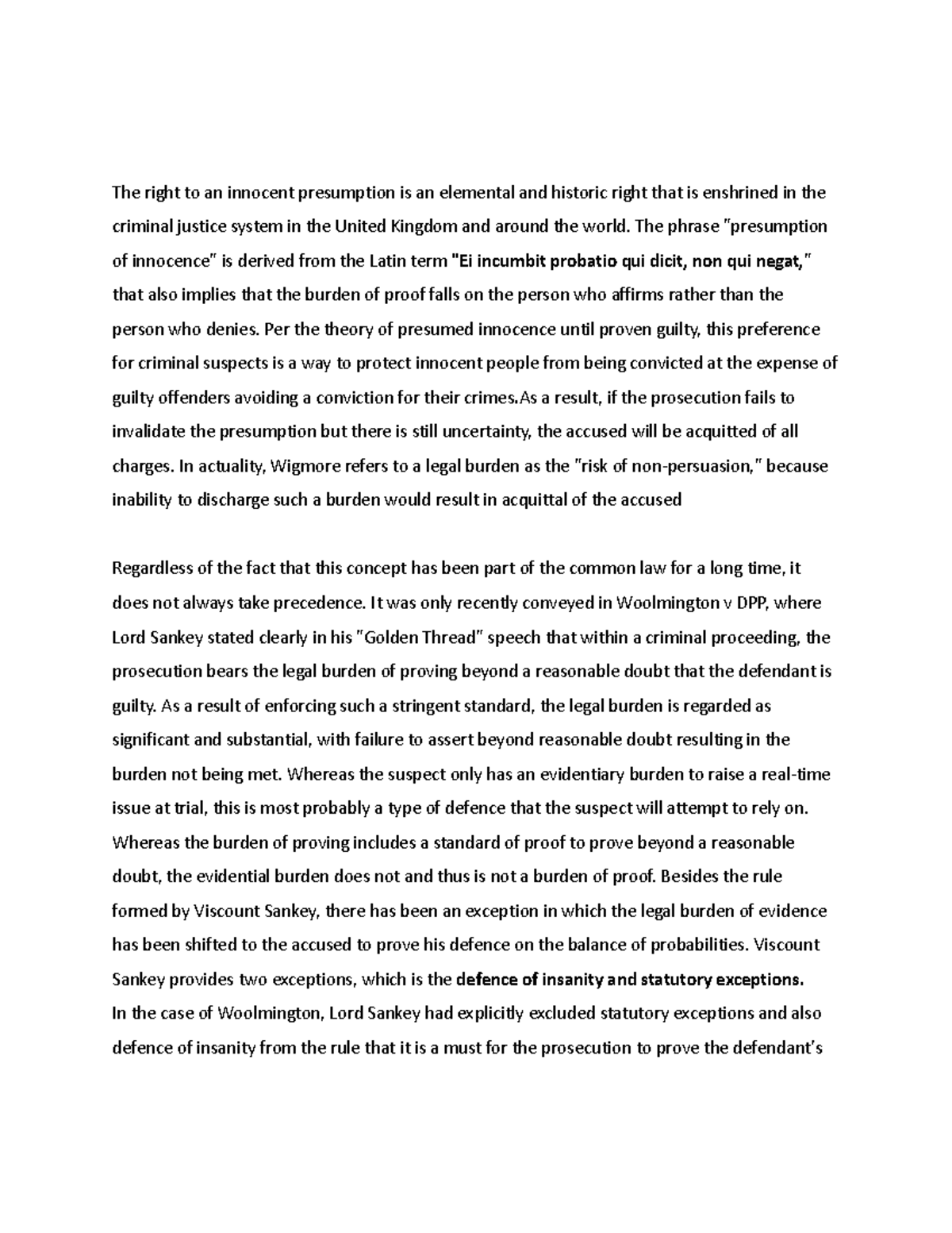 Evidence - ........ - The right to an innocent presumption is an ...