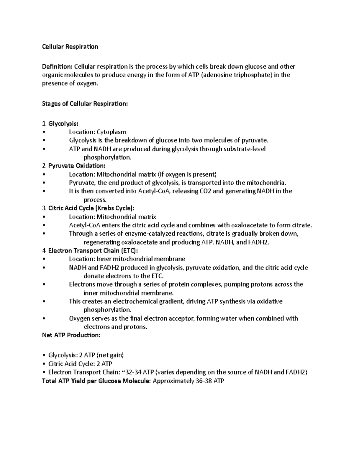 Cellular respiration notes - Cellular Respira,on Defini,on: Cellular ...