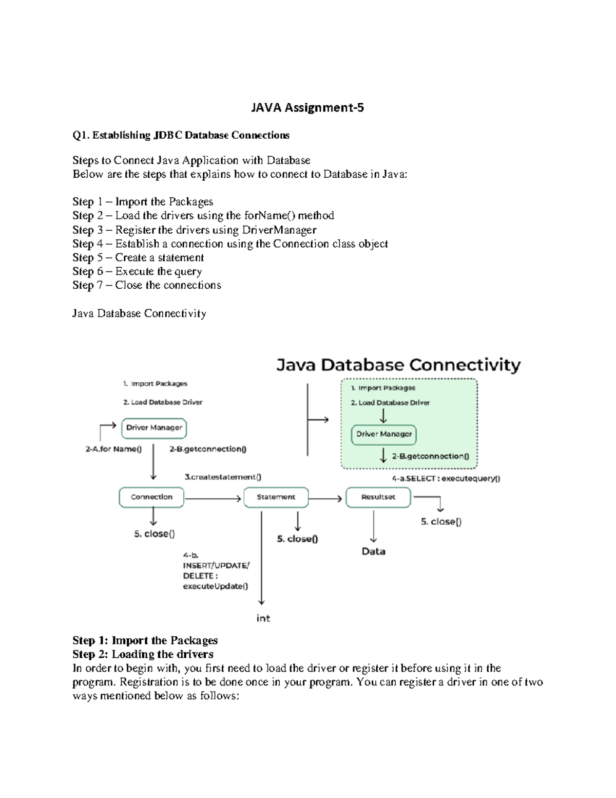 Assignment 5 CSE 2Year 1Sem AY 2024 25 - JAVA Assignment- Q1. Establishing JDBC Database ...