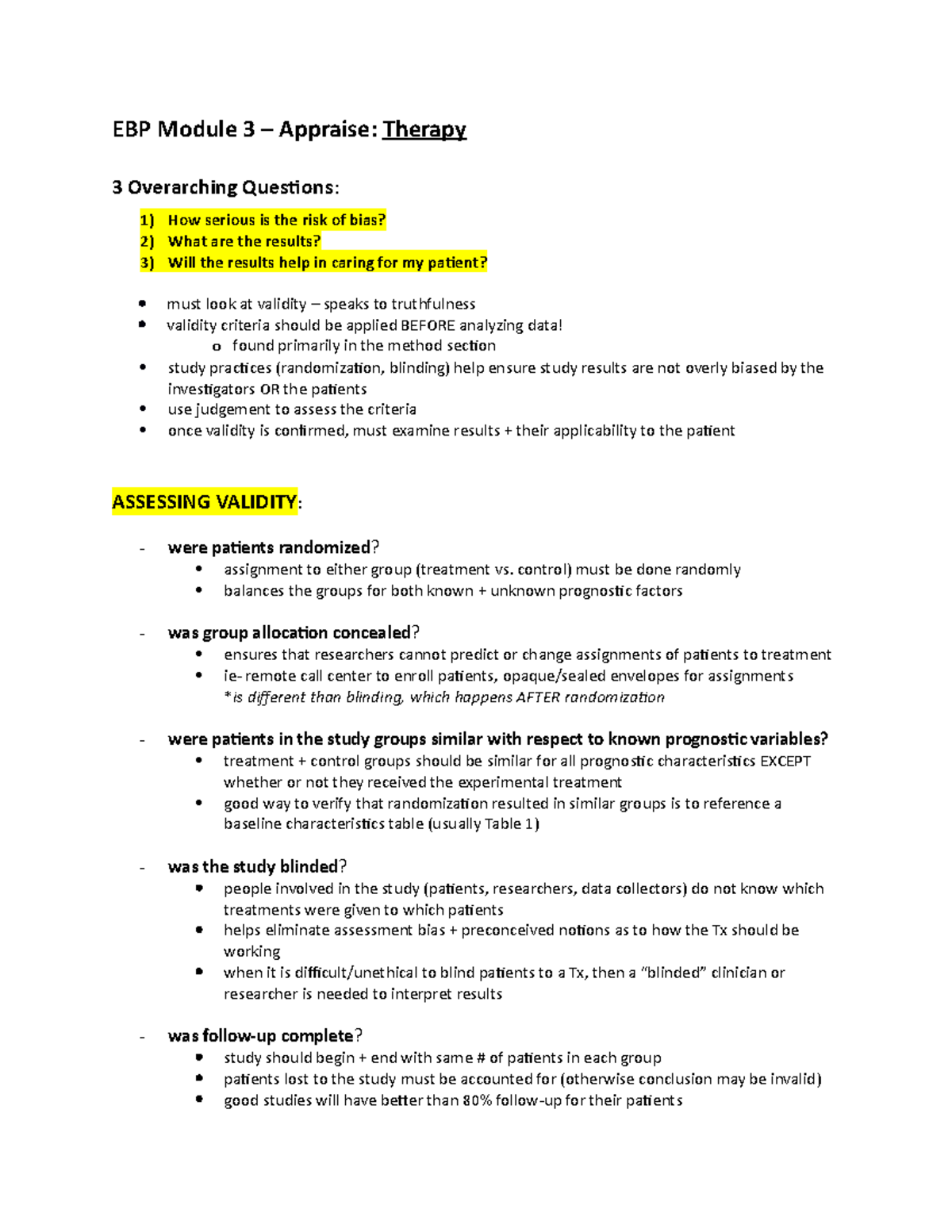 8055 Module 3 and 4 Notes - EBP Module 3 – Appraise: Therapy 3 ...