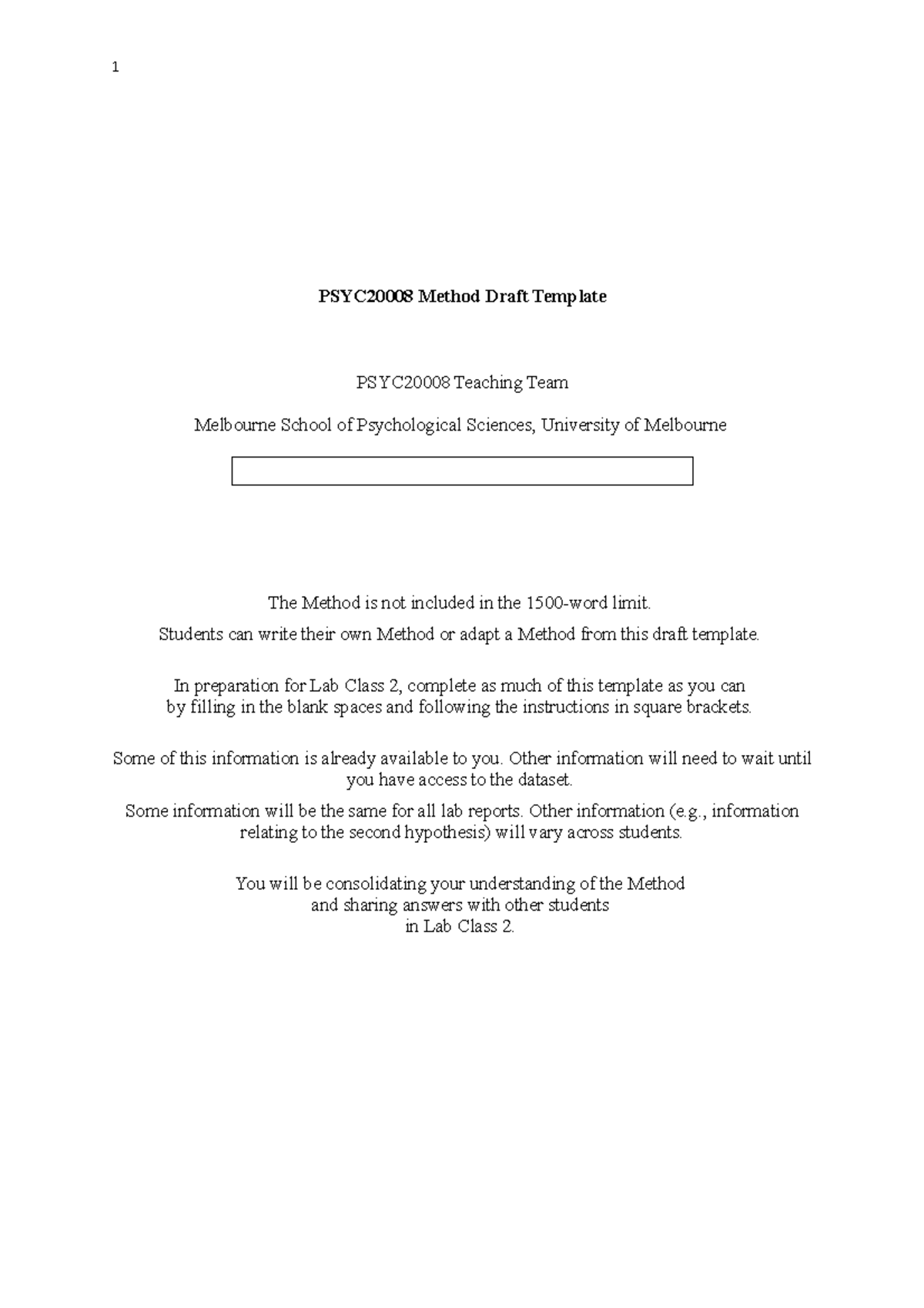 PSYC2000 8 Method Draft Template - PSYC20008 Method Draft Template ...