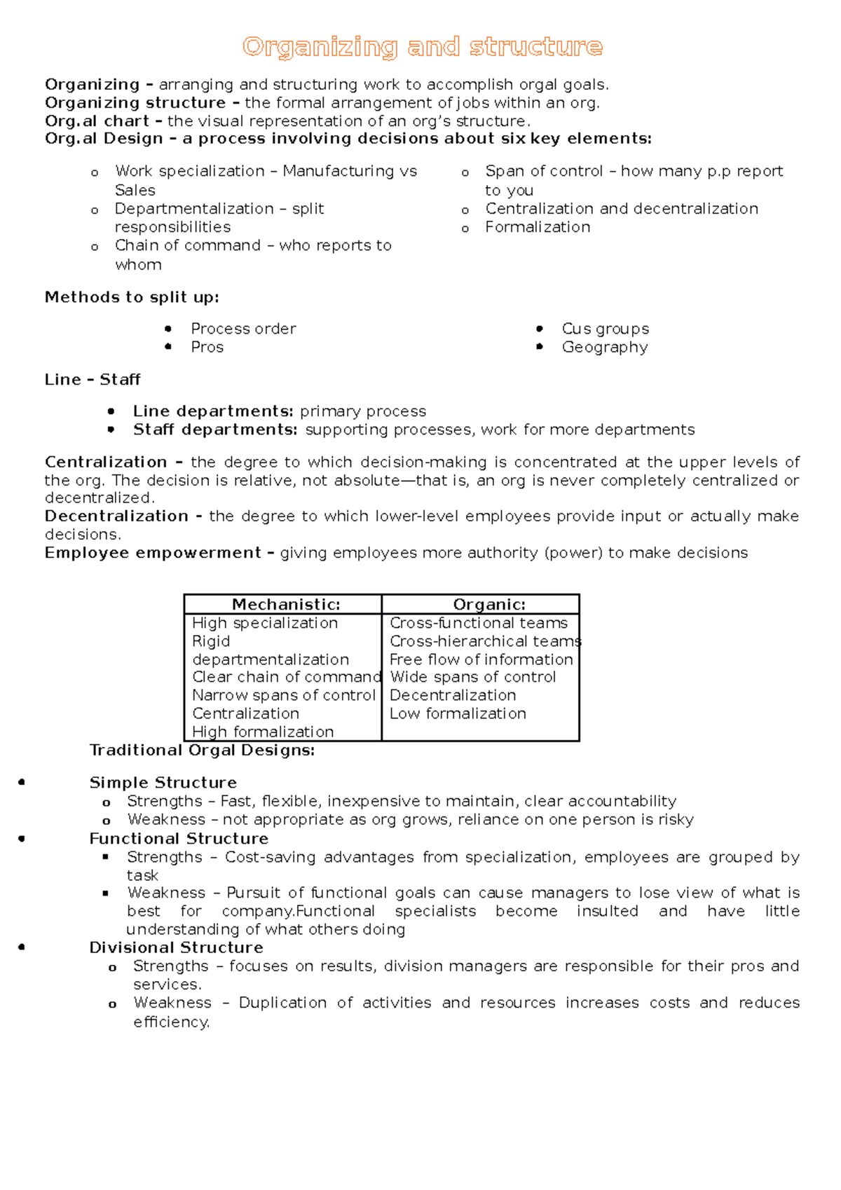 Organizing and structure - Organizing and structure Organizing ...