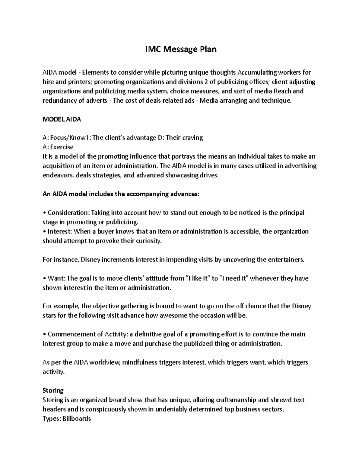 IMC Message Plan - IMC Message Plan AIDA model - Elements to consider ...