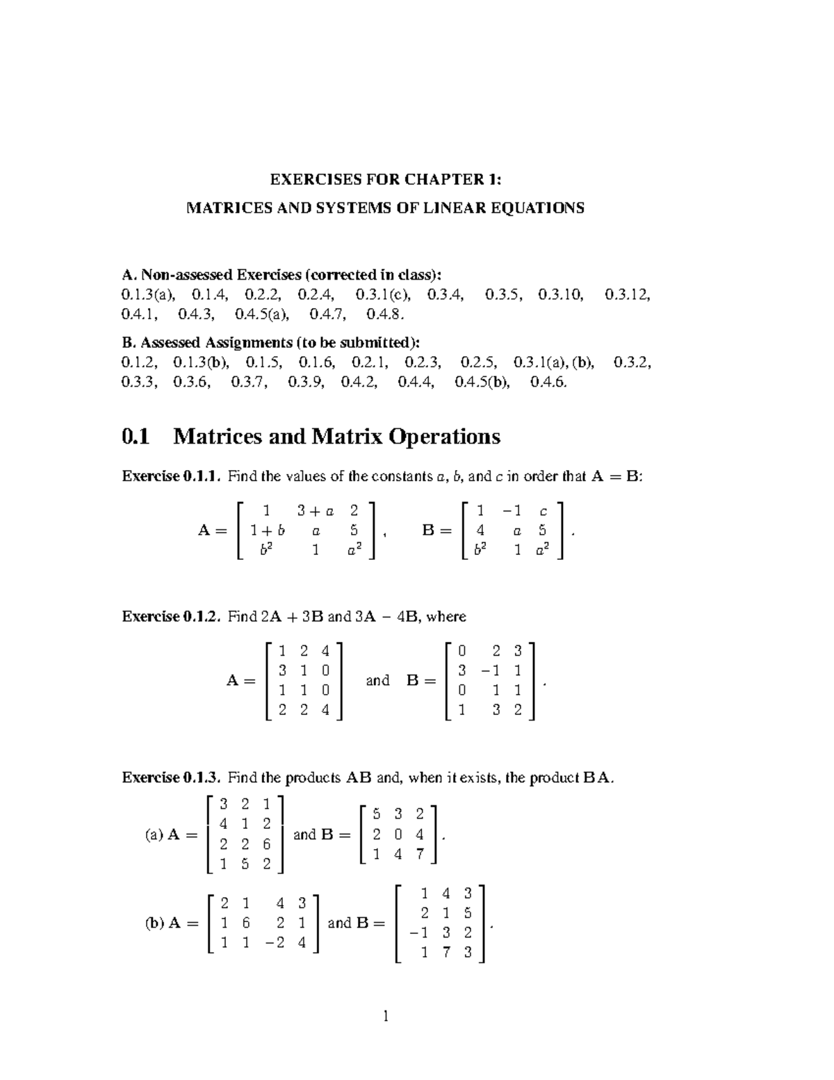Exercises Linear-Algebra SV chap1 (2021) - EXERCISES FOR CHAPTER 1 ...