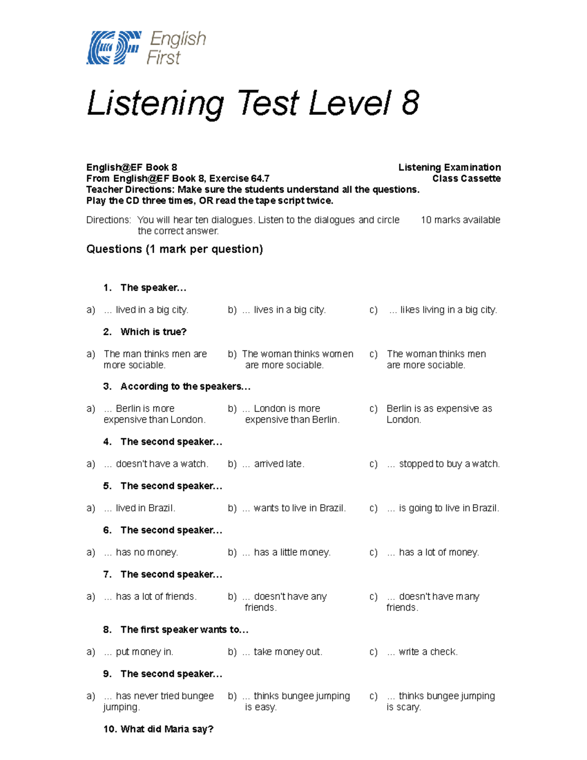 Listening Test Threshold User 1 - Listening Test Level 8 English@EF ...