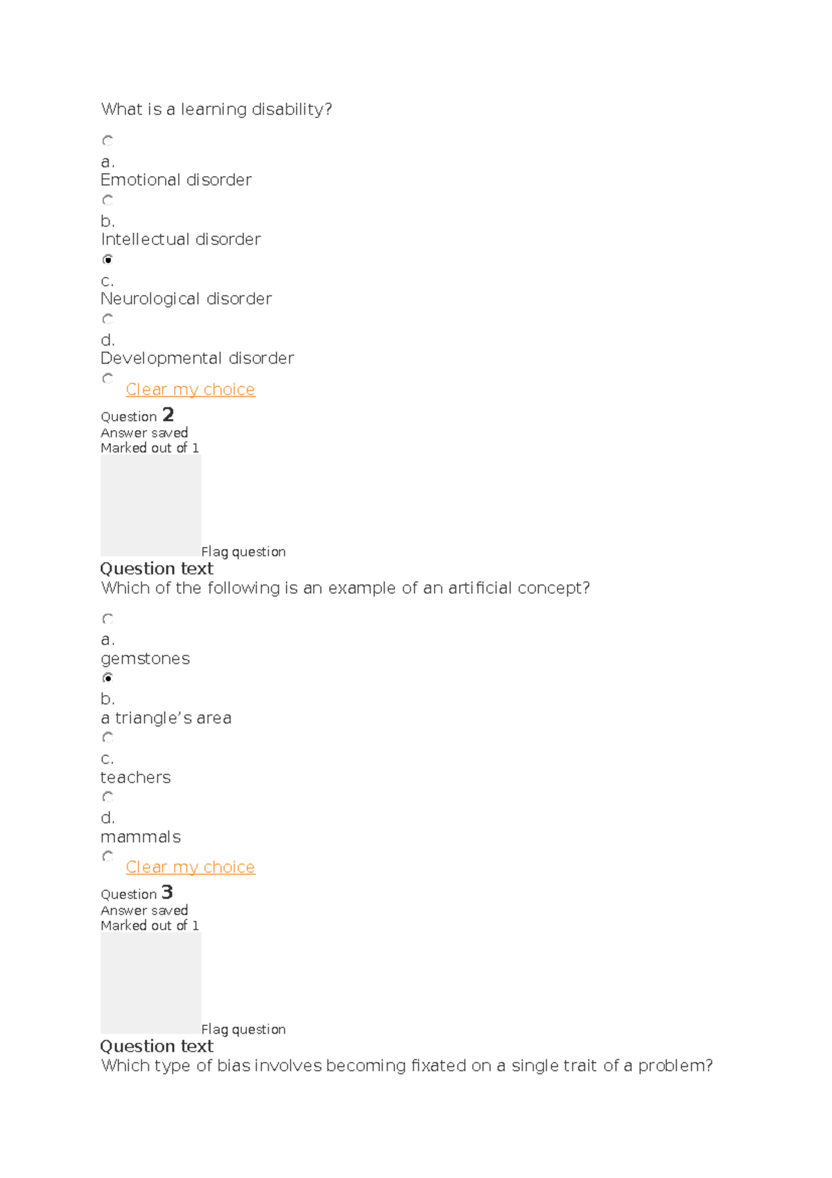 Assessment 2 with answers - What is a learning disability? a. Emotional ...