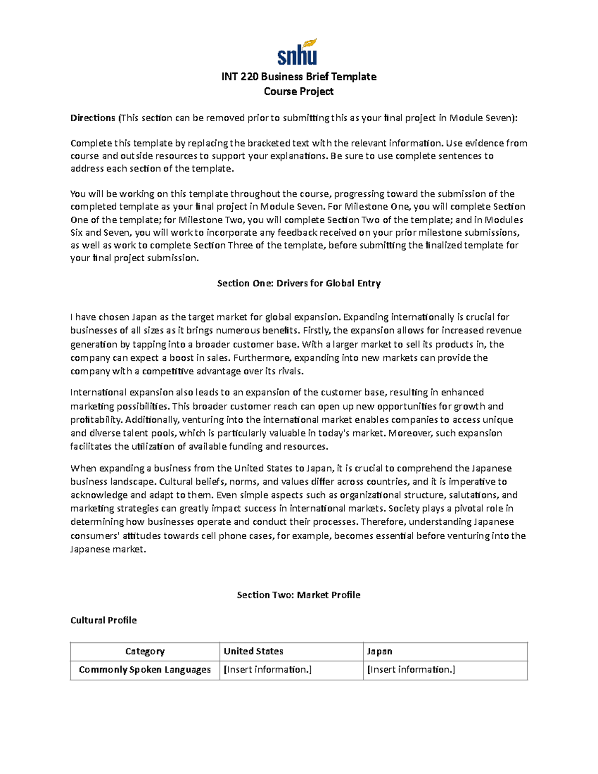INT 220 Business Brief Template - INT 220 Business Brief Template ...