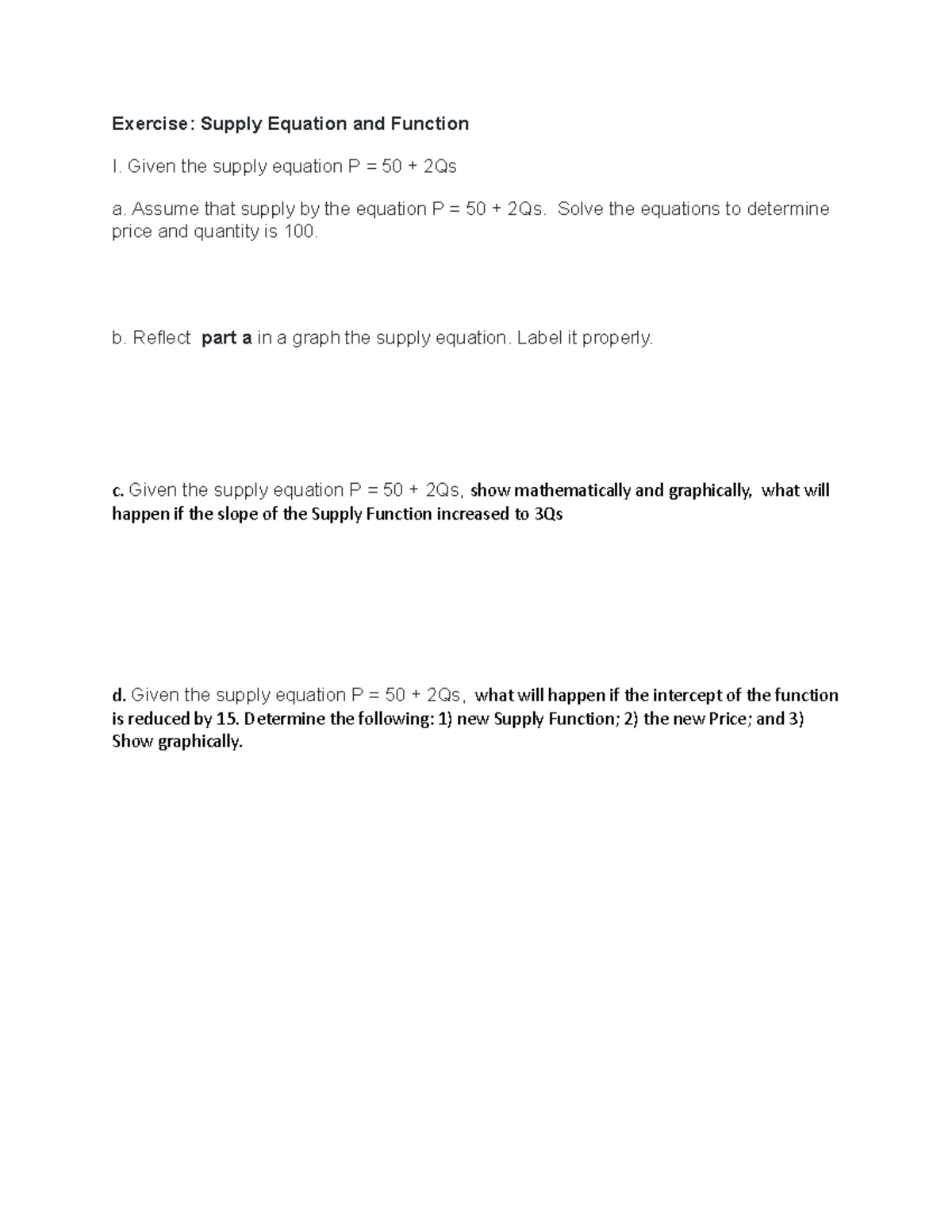 Exercise- Supply Eq and Function - Exercise: Supply Equation and ...