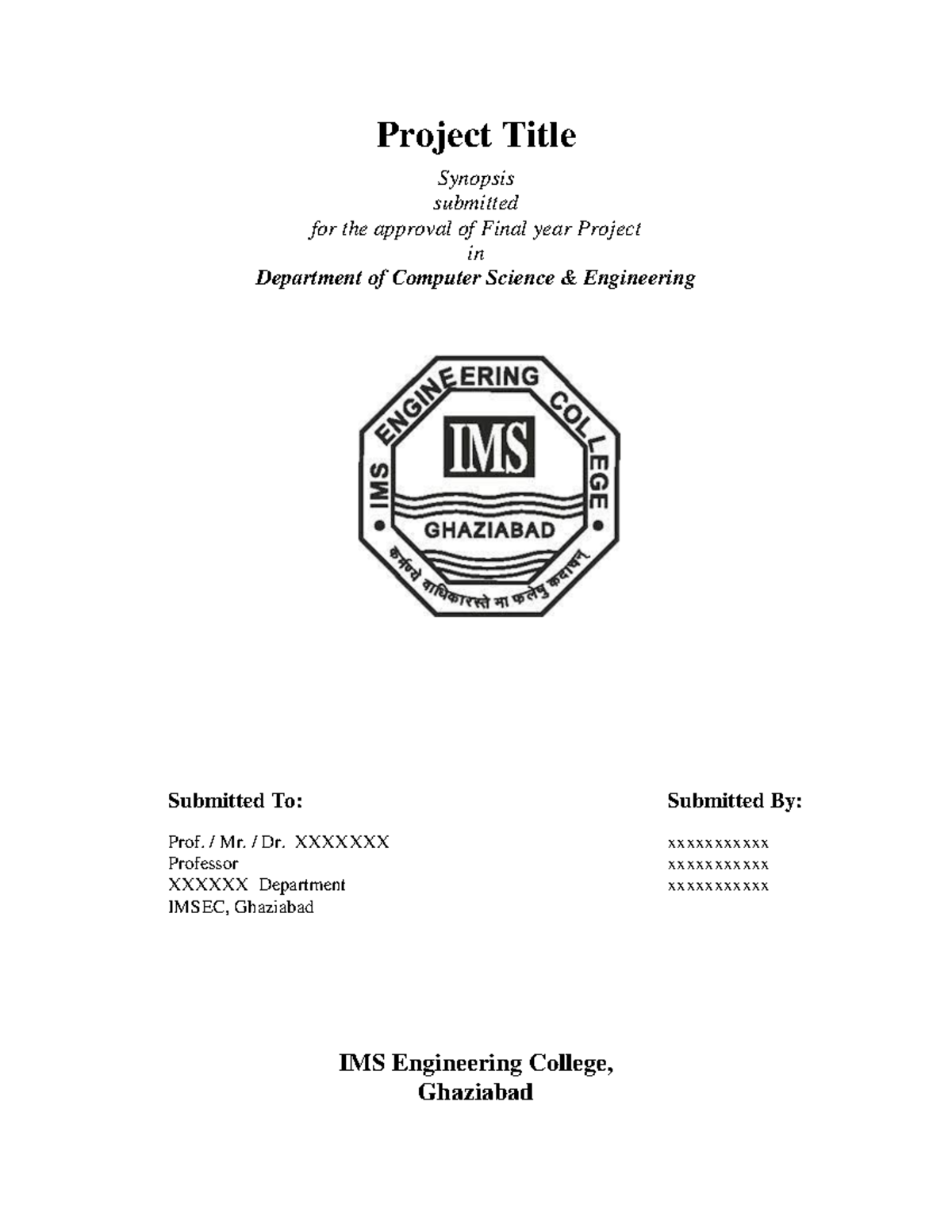 Synopsis sample - Project Title Synopsis submitted for the approval of ...