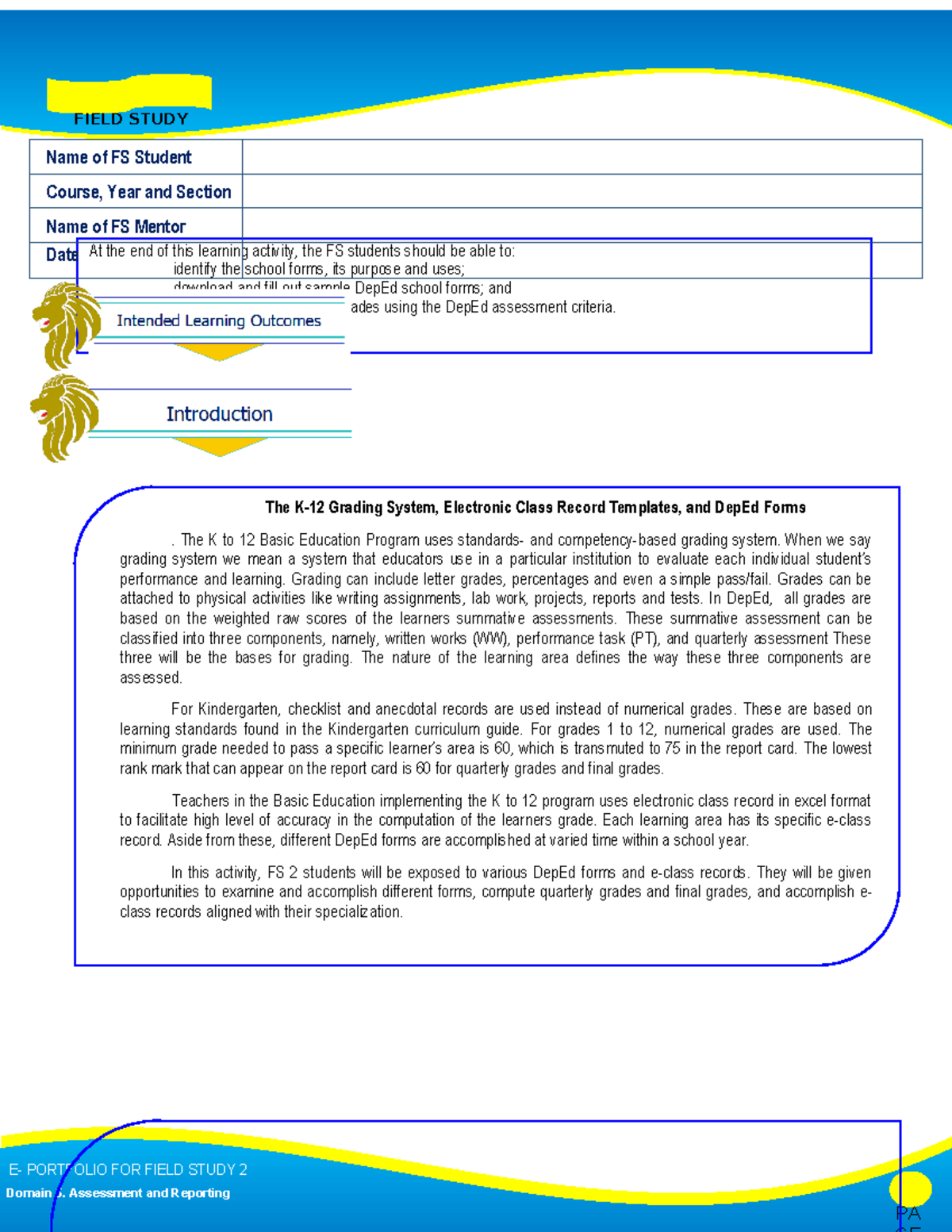 FS 2 Activity 6 - ####### E- PORTFOLIO FOR FIELD STUDY 2 Domain 5 ...
